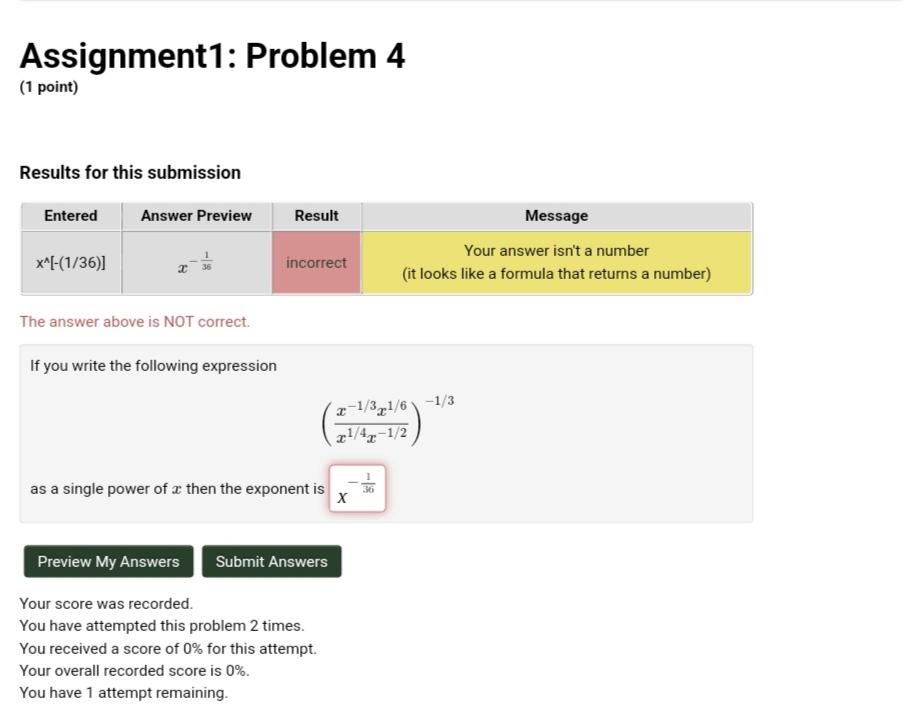 Solved Assignment1: Problem 4(1 ﻿point)Results for this | Chegg.com