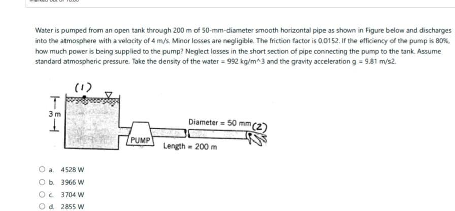 Solved Water is pumped from an open tank through 200 m of | Chegg.com