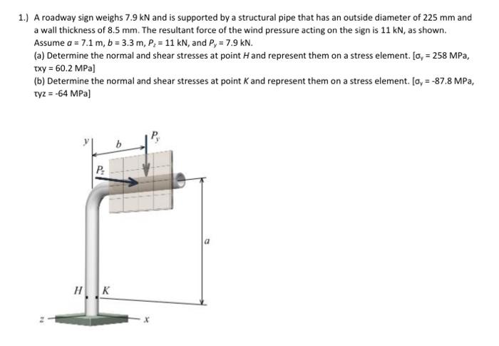 Solved 1.) A roadway sign weighs 7.9kN and is supported by a | Chegg.com