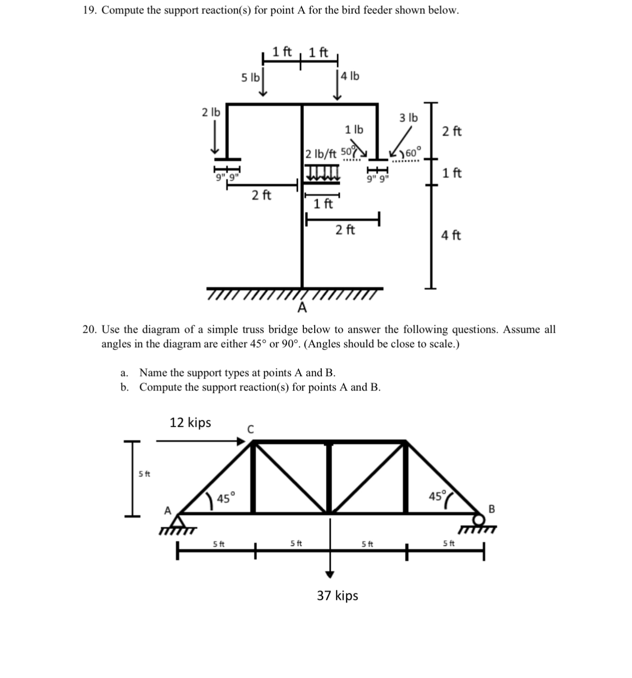 Solved Compute the support reaction(s) ﻿for point A for the | Chegg.com