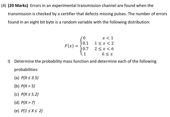 Solved 4) (20 Marks) Errors in an experimental transmission | Chegg.com