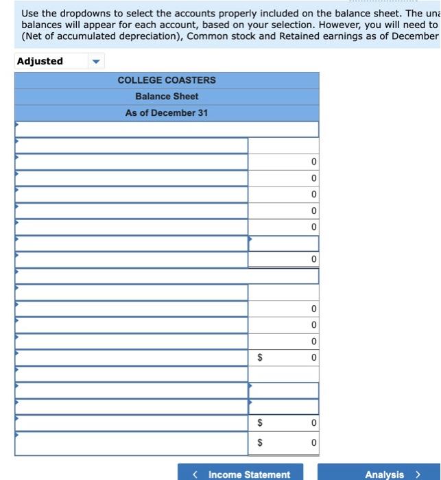 Solved Choose the appropriate accounts to be reported on the | Chegg.com