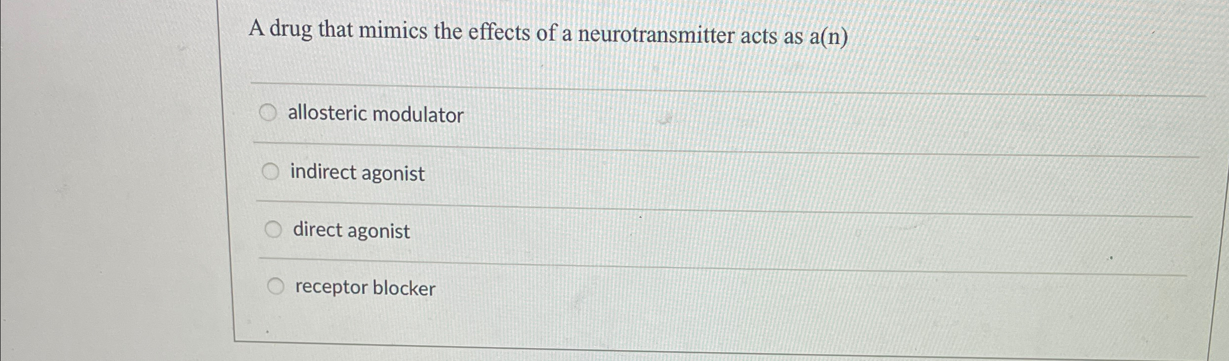 Solved A drug that mimics the effects of a neurotransmitter | Chegg.com Solved A drug that mimics the effects of a neurotransmitter | Chegg.com