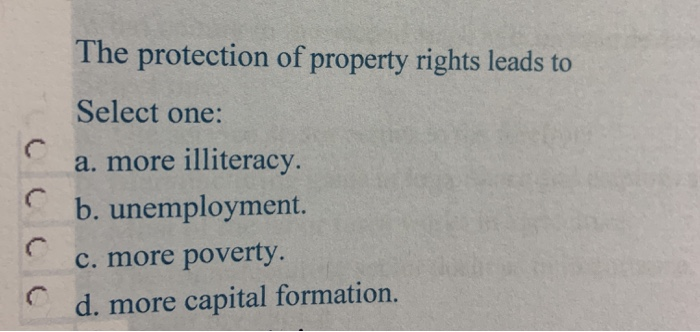 Solved The protection of property rights leads to Select | Chegg.com