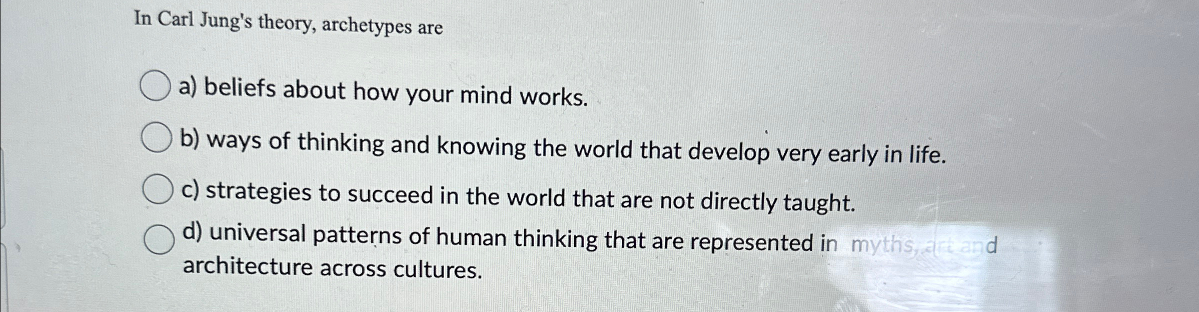 Solved In Carl Jung's theory, archetypes area) ﻿beliefs | Chegg.com