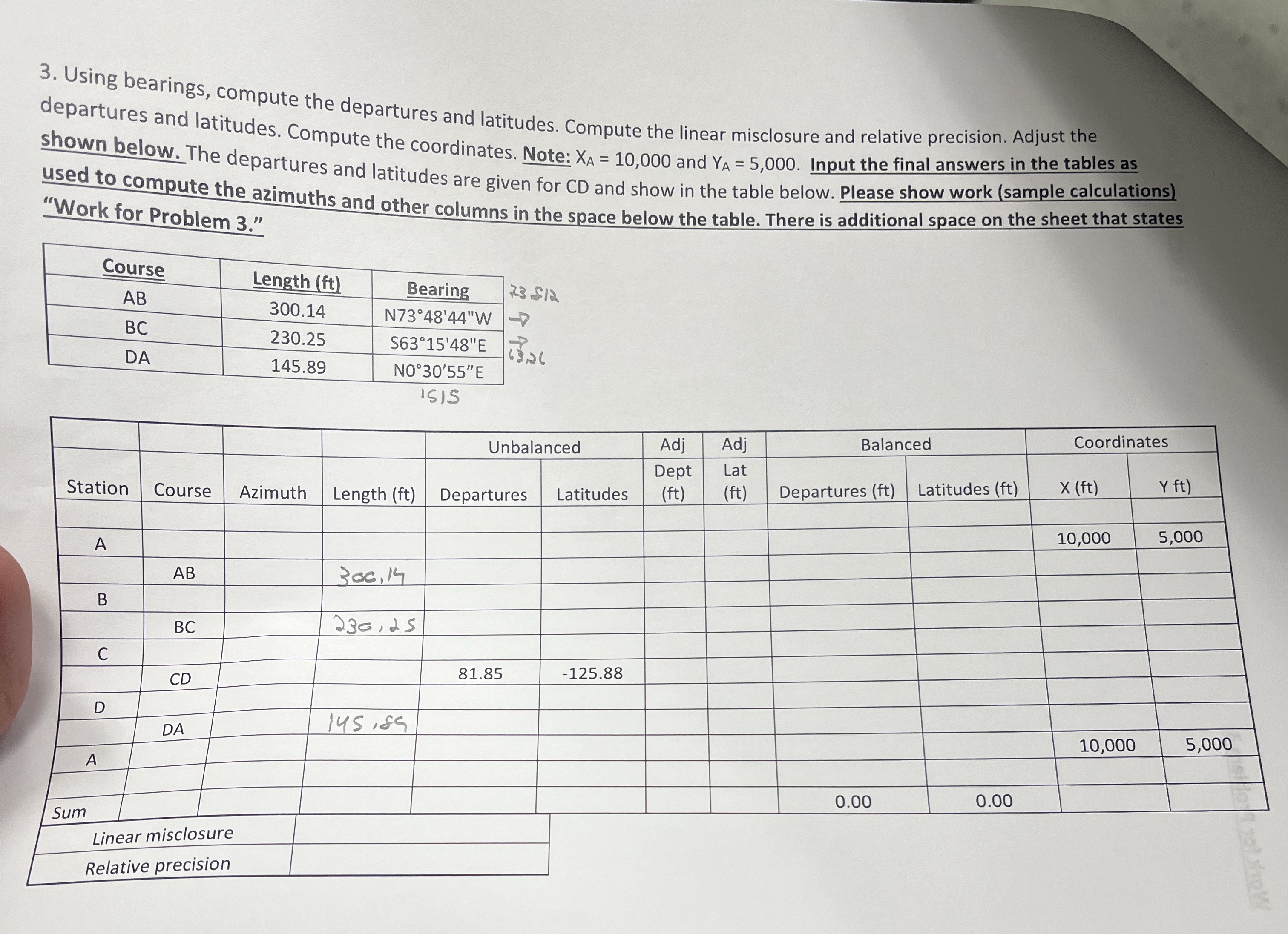 Solved by an EXPERT Using bearings, compute the departures and latitudes. | Chegg.com
