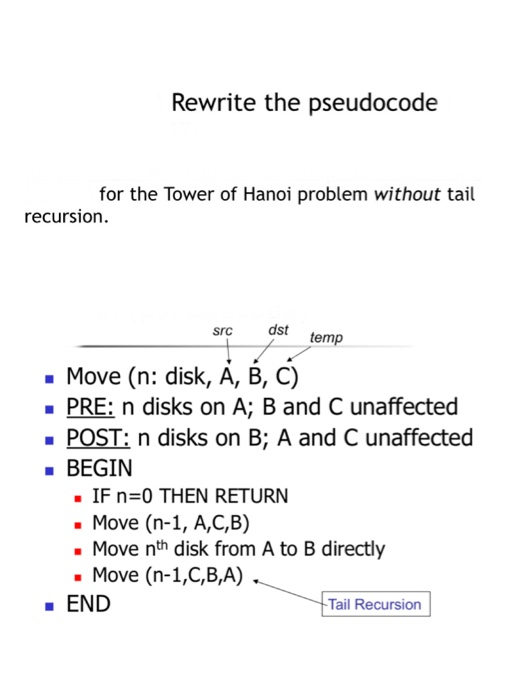Solved Rewrite The Pseudocode For The Tower Of Hanoi Problem