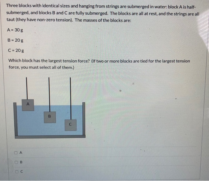 Solved Three blocks with identical sizes and hanging from | Chegg.com
