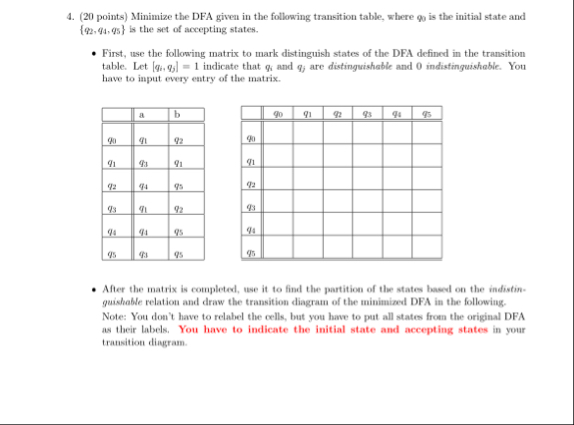 ( 20 ﻿points) ﻿Minimize the DFA given in the | Chegg.com