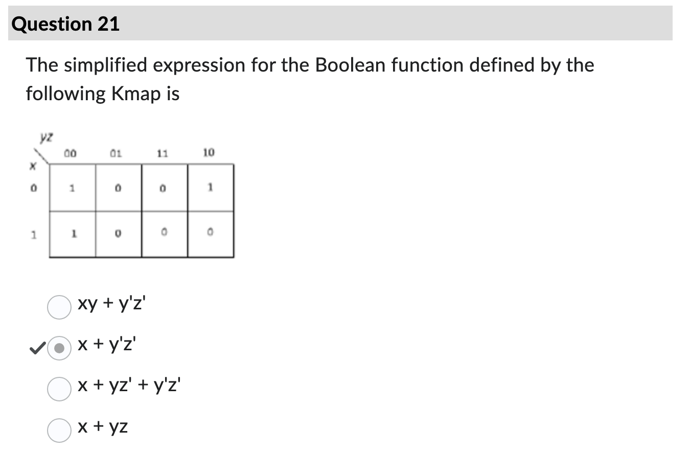 Solved Question 21The simplified expression for the Boolean | Chegg.com