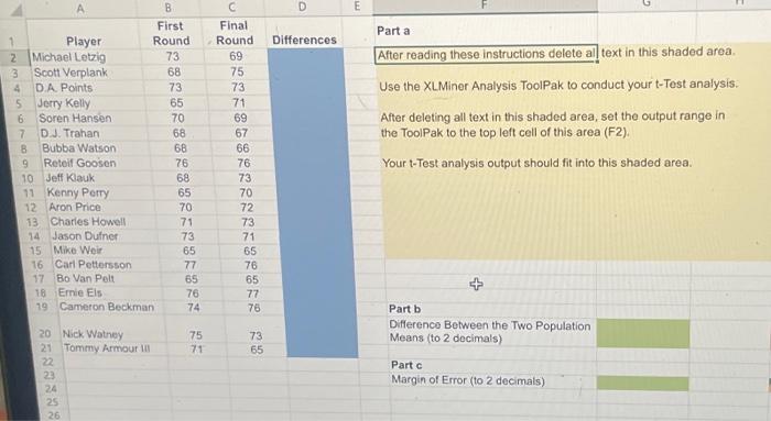 Scores in the first and final rounds for a sample of | Chegg.com