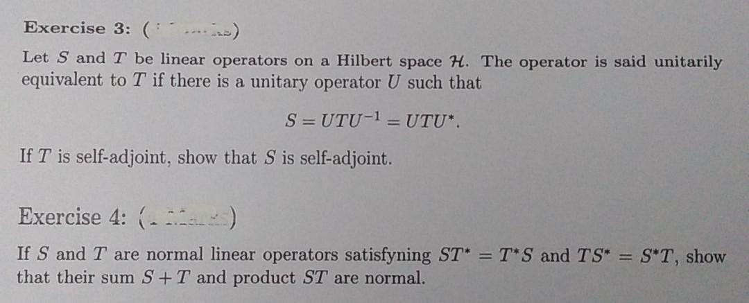 Solved Functional Analysis(adjoint,unitary and normal | Chegg.com