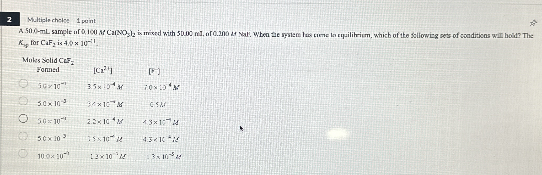 Solved 2Multiple choice 1 ﻿pointA 50.0-mL ﻿sample of | Chegg.com