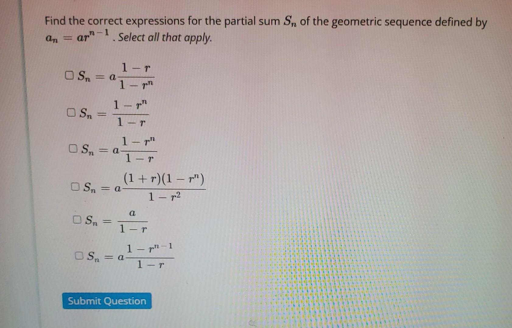 Solved Find the correct expressions for the partial sum Sn | Chegg.com