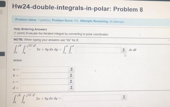 Solved Hw24-double-integrals-in-polar: Problem 8 Problem | Chegg.com