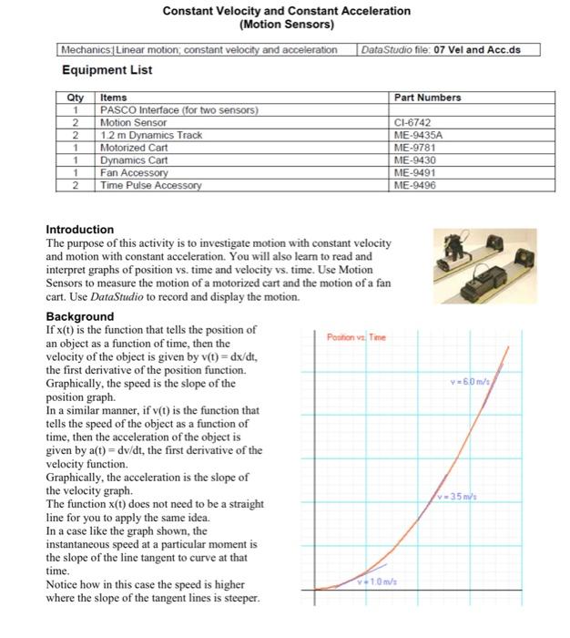 Solved Constant Velocity and Constant Acceleration (Motion | Chegg.com