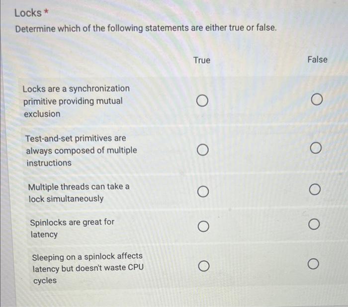 Solved Locks * Determine which of the following statements | Chegg.com