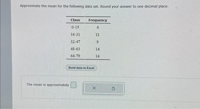 Solved Approximate the mean for the following data set. | Chegg.com