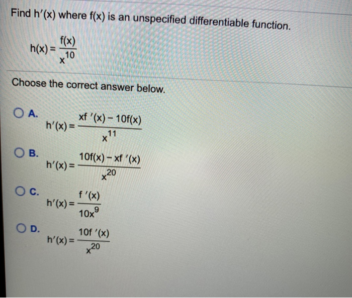 Solved Find h'(x) where f(x) is an unspecified | Chegg.com