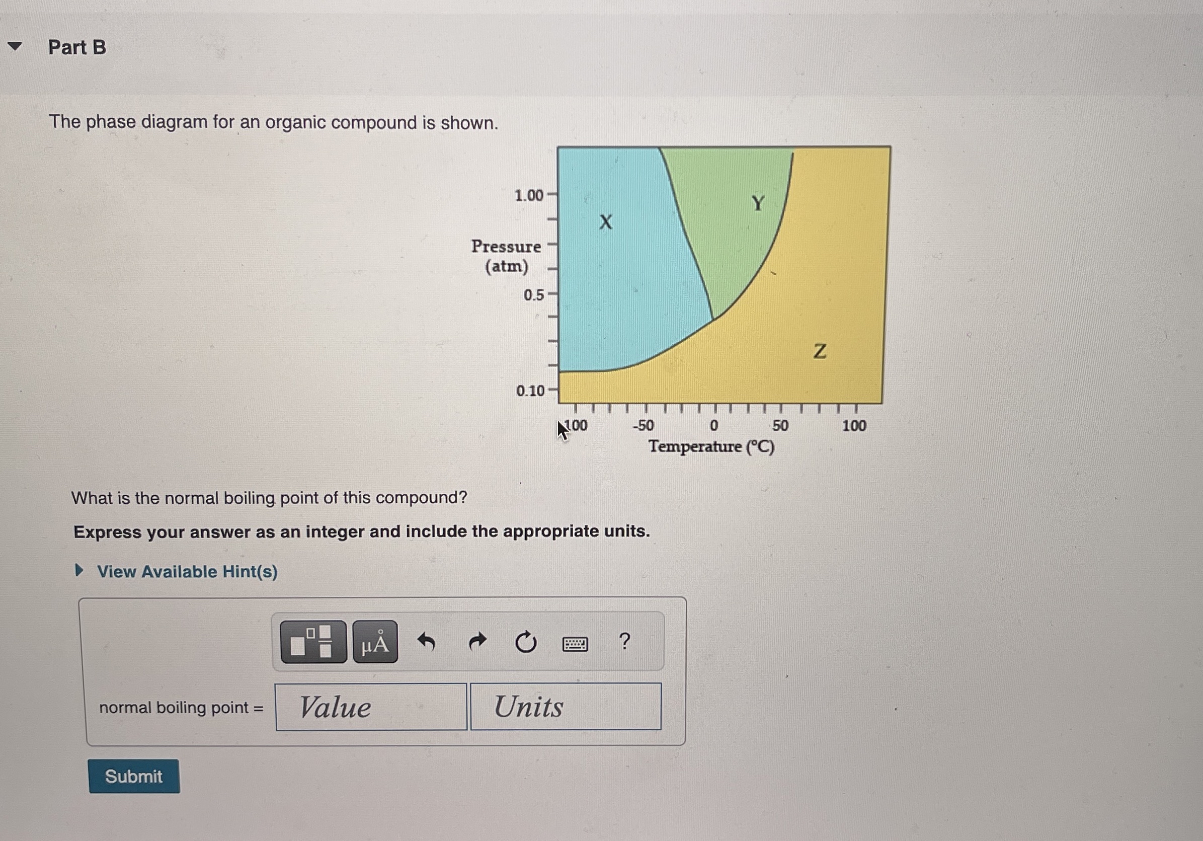 Solved Part BThe phase diagram for an organic compound is | Chegg.com