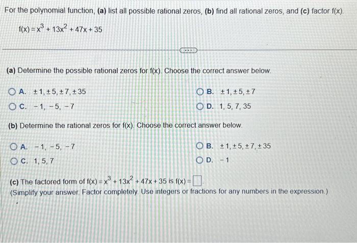 Solved For the polynomial function, (a) list all possible | Chegg.com