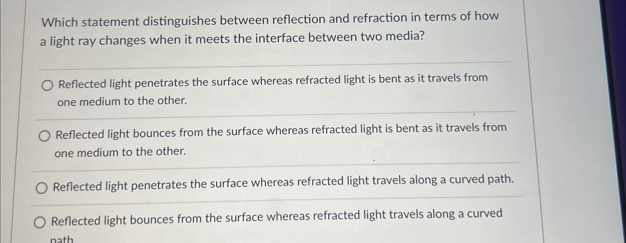 Solved Which statement distinguishes between reflection and | Chegg.com