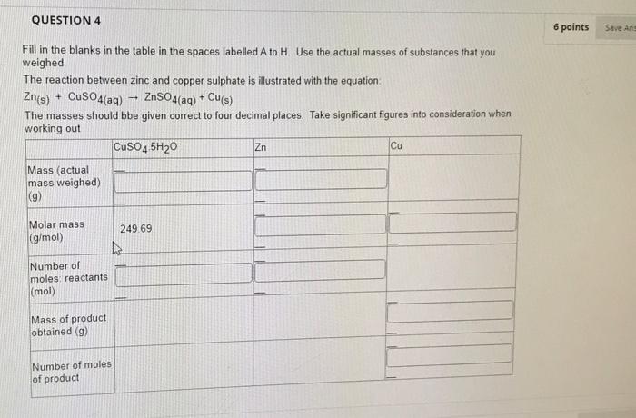 Fill in the blanks in the table in the spaces | Chegg.com