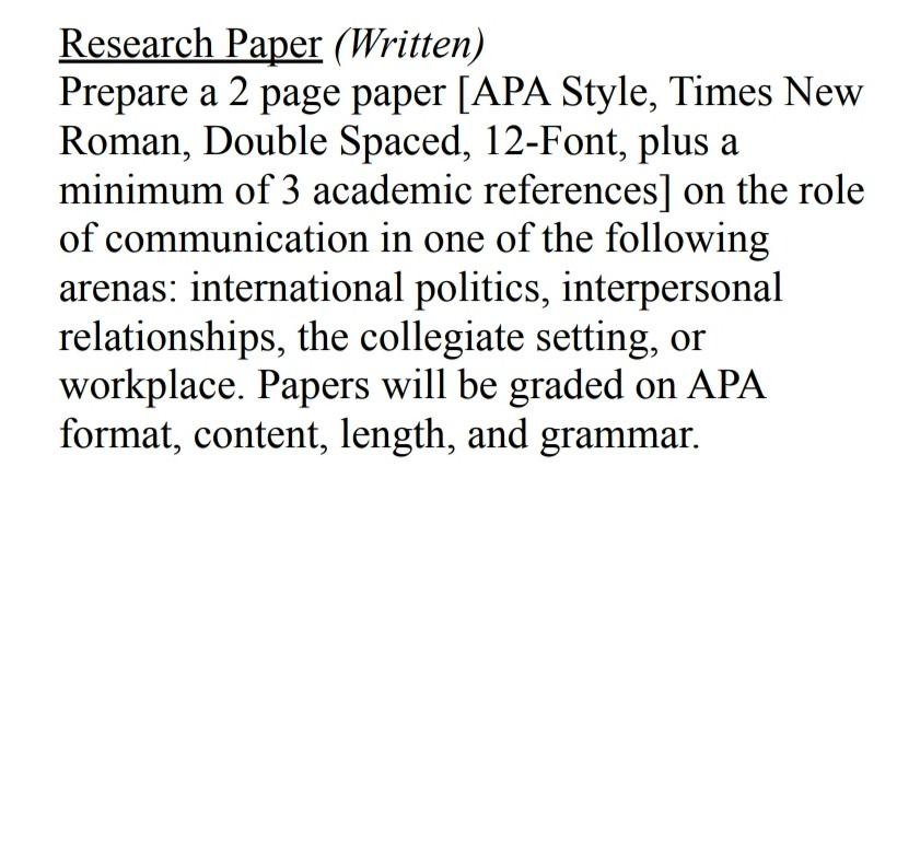 Research Paper (Written) Prepare a 2 page paper [APA | Chegg.com