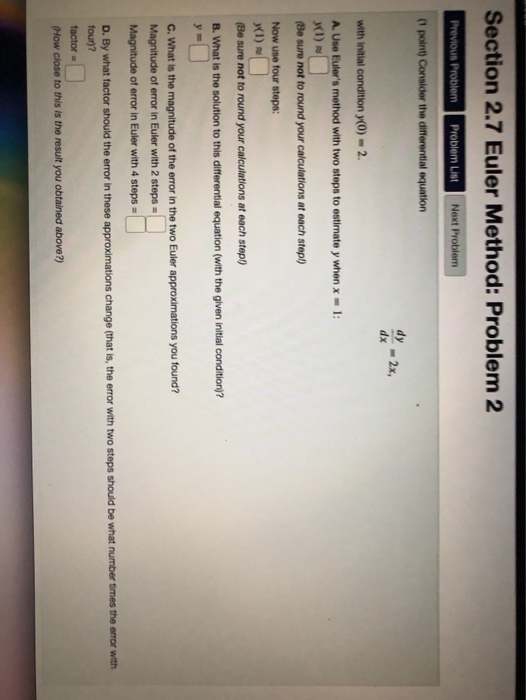 Solved Section 27 Euler Method Problem 2 Previous Problem 7182