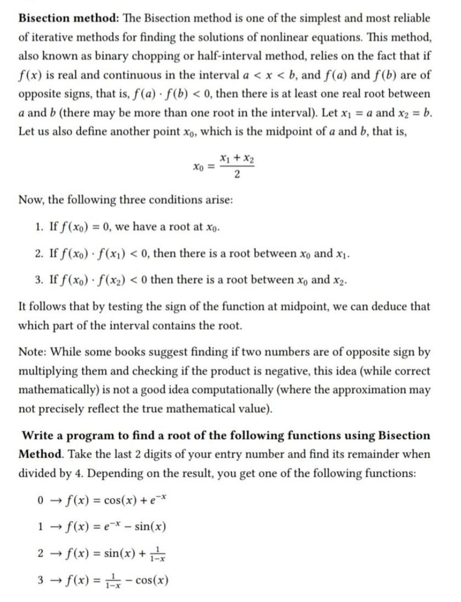 Solved Bisection method: The Bisection method is one of the | Chegg.com