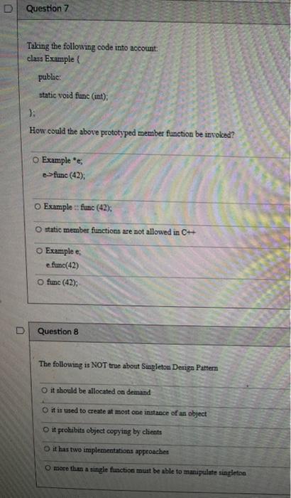 Solved Taking the following code into account: class Example | Chegg.com