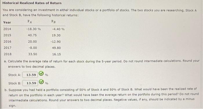 Solved Historical Realized Rates of Return You are | Chegg.com