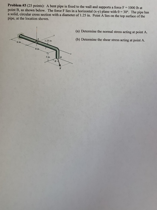 Solved Problem #3 (25 points): A bent pipe is fixed to the | Chegg.com