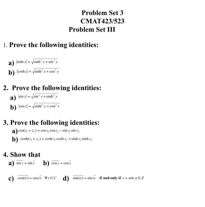 Solved Problem Set 3 CMAT423/523 Problem Set III 1. Prove | Chegg.com