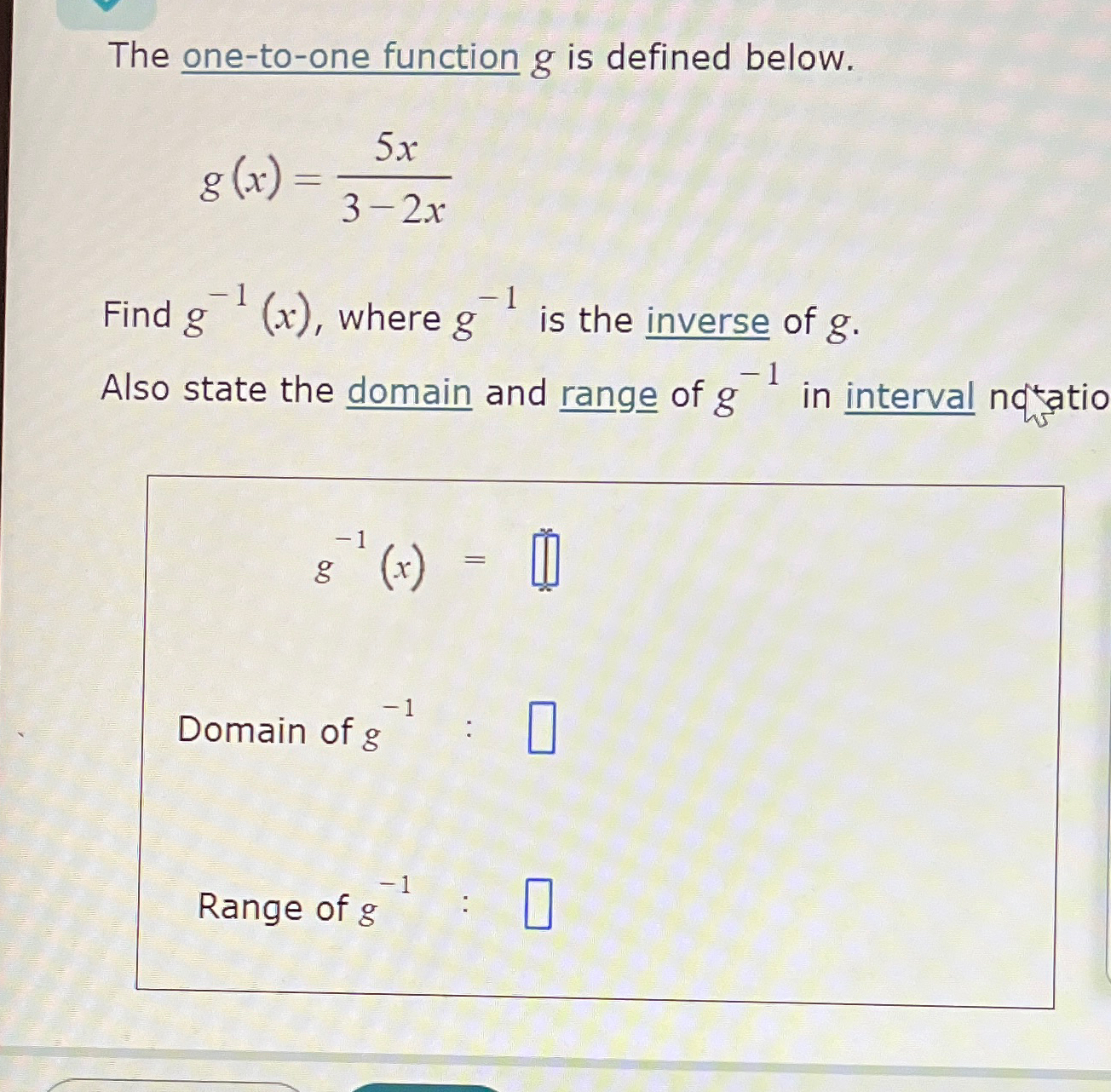Solved The one-to-one function g ﻿is defined | Chegg.com