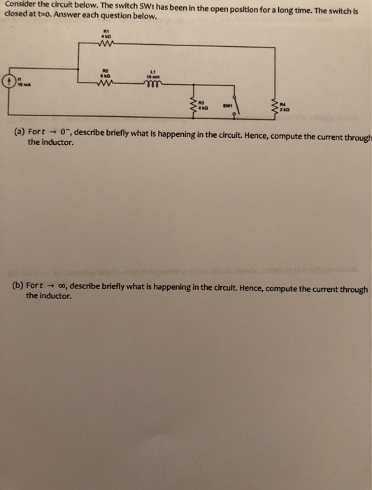 Solved Consider the circuit below. The switch SW1 has been | Chegg.com