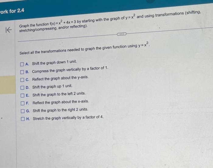 Solved 2.4 Graph the function f(x)=x2+4x+3 by starting with | Chegg.com
