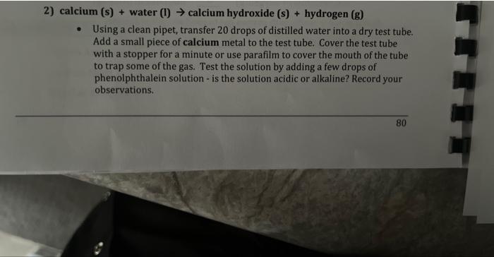 Solved 2) calcium (s) + water (I) → calcium hydroxide (s)+ | Chegg.com
