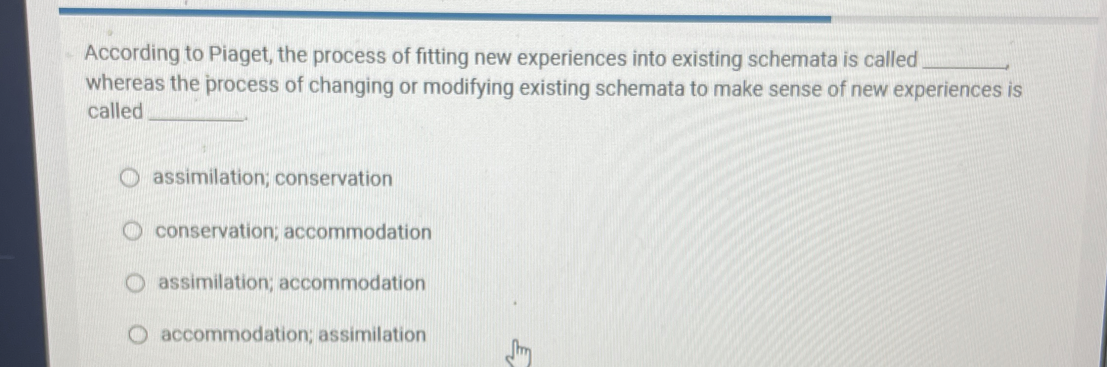 Solved According to Piaget, the process of fitting new | Chegg.com