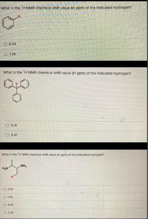 Solved What is the 'H NMR Chemical shift value (In ppm) of | Chegg.com