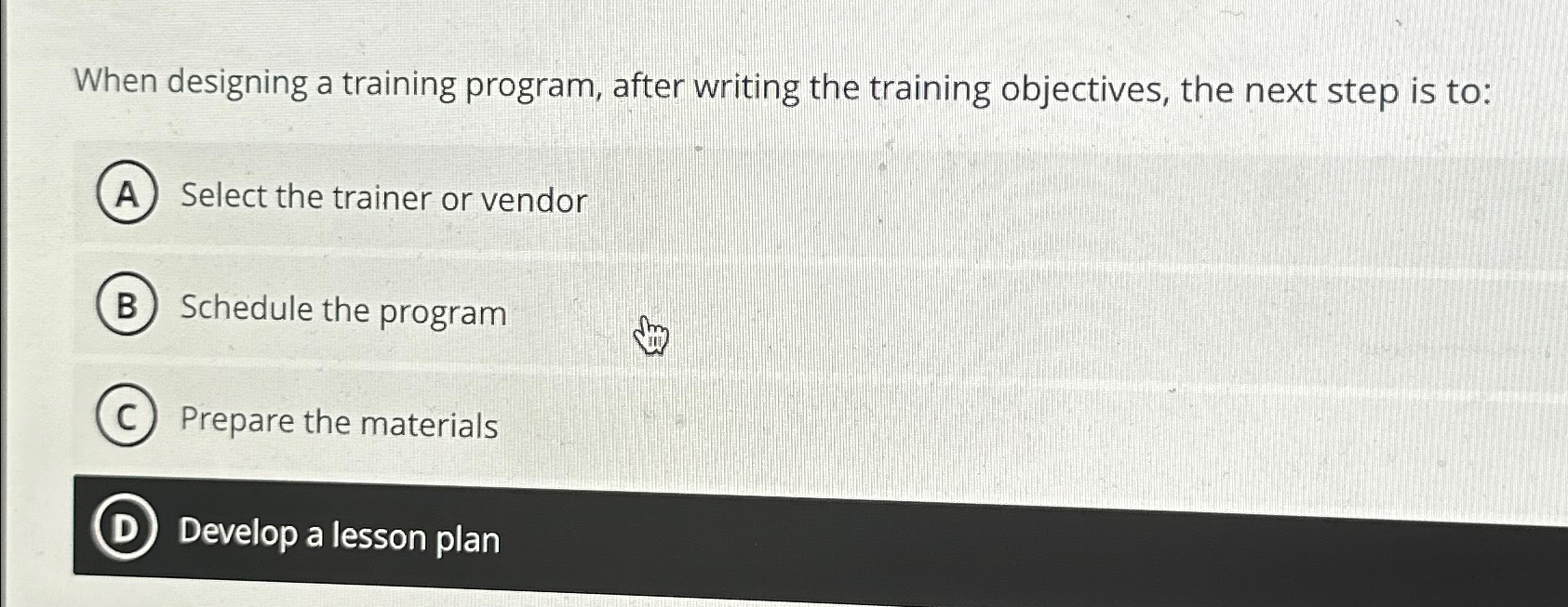 Solved When designing a training program, after writing the | Chegg.com
