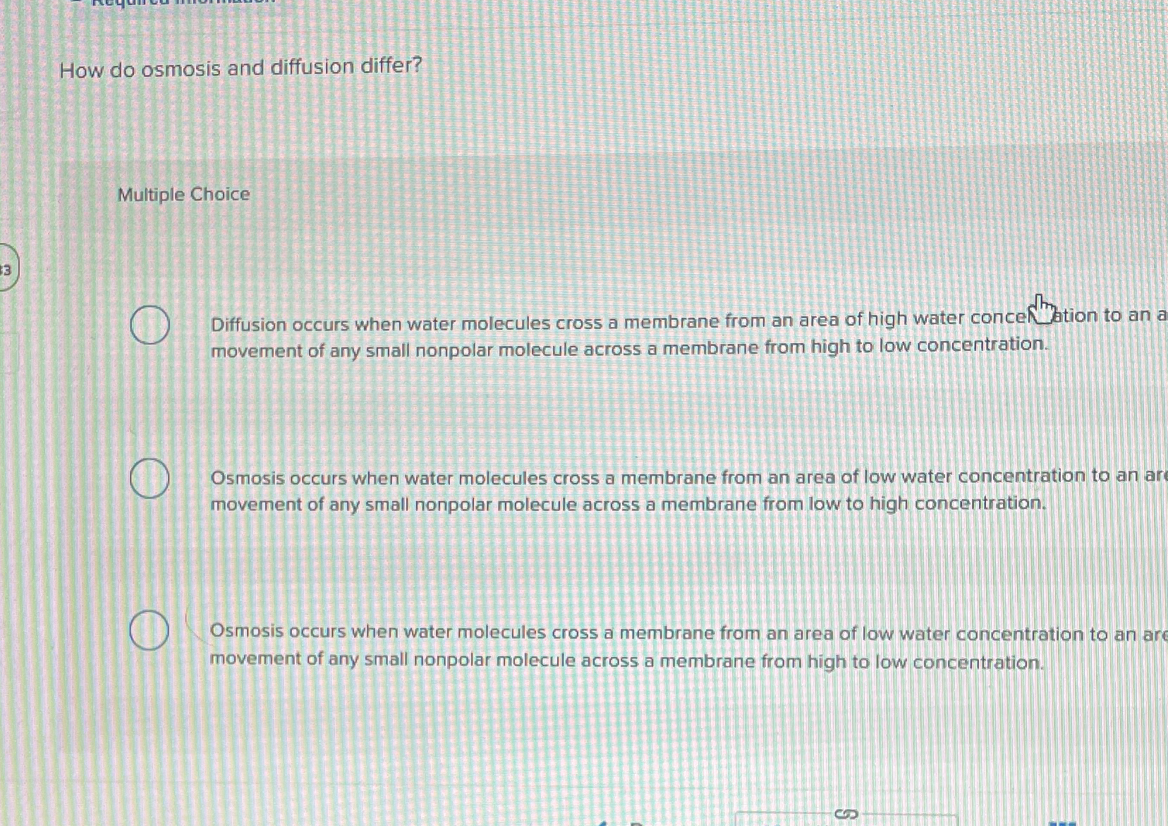 How do osmosis and diffusion differ?Multiple | Chegg.com