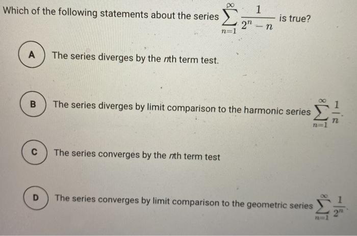 Solved Which of the following statements about the series 1 | Chegg.com