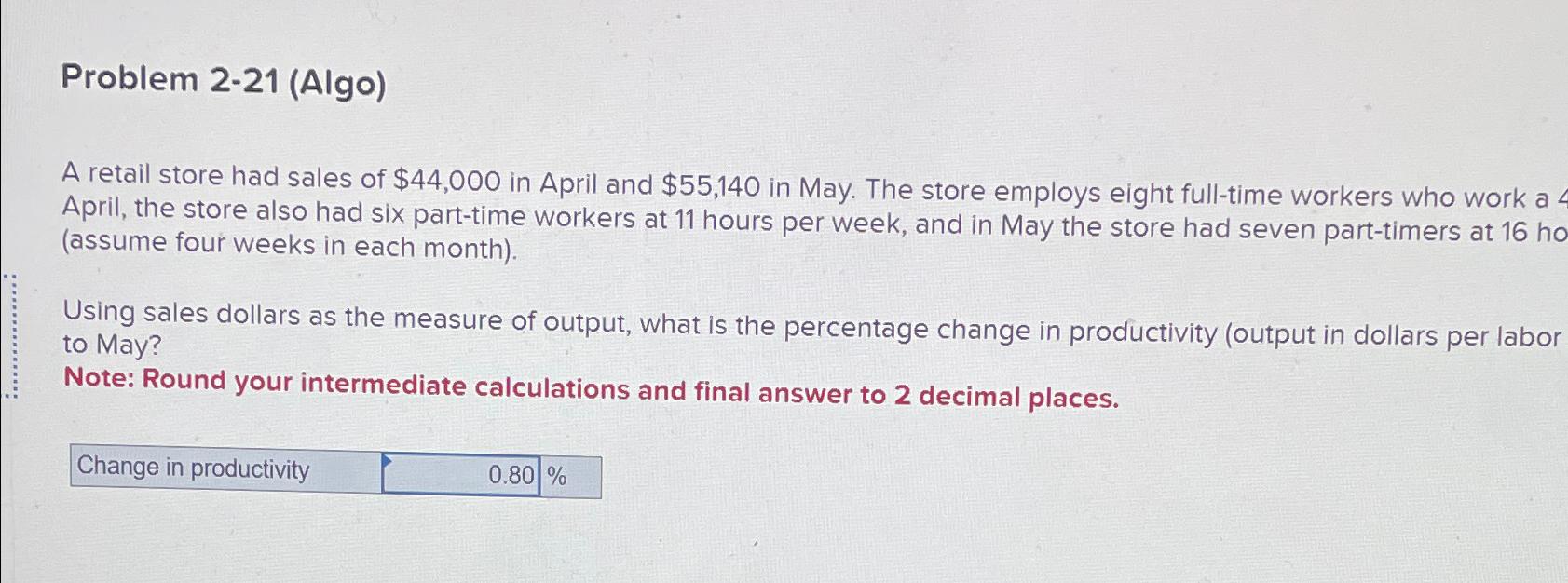 Solved Problem 2-21 (Algo)A retail store had sales of | Chegg.com