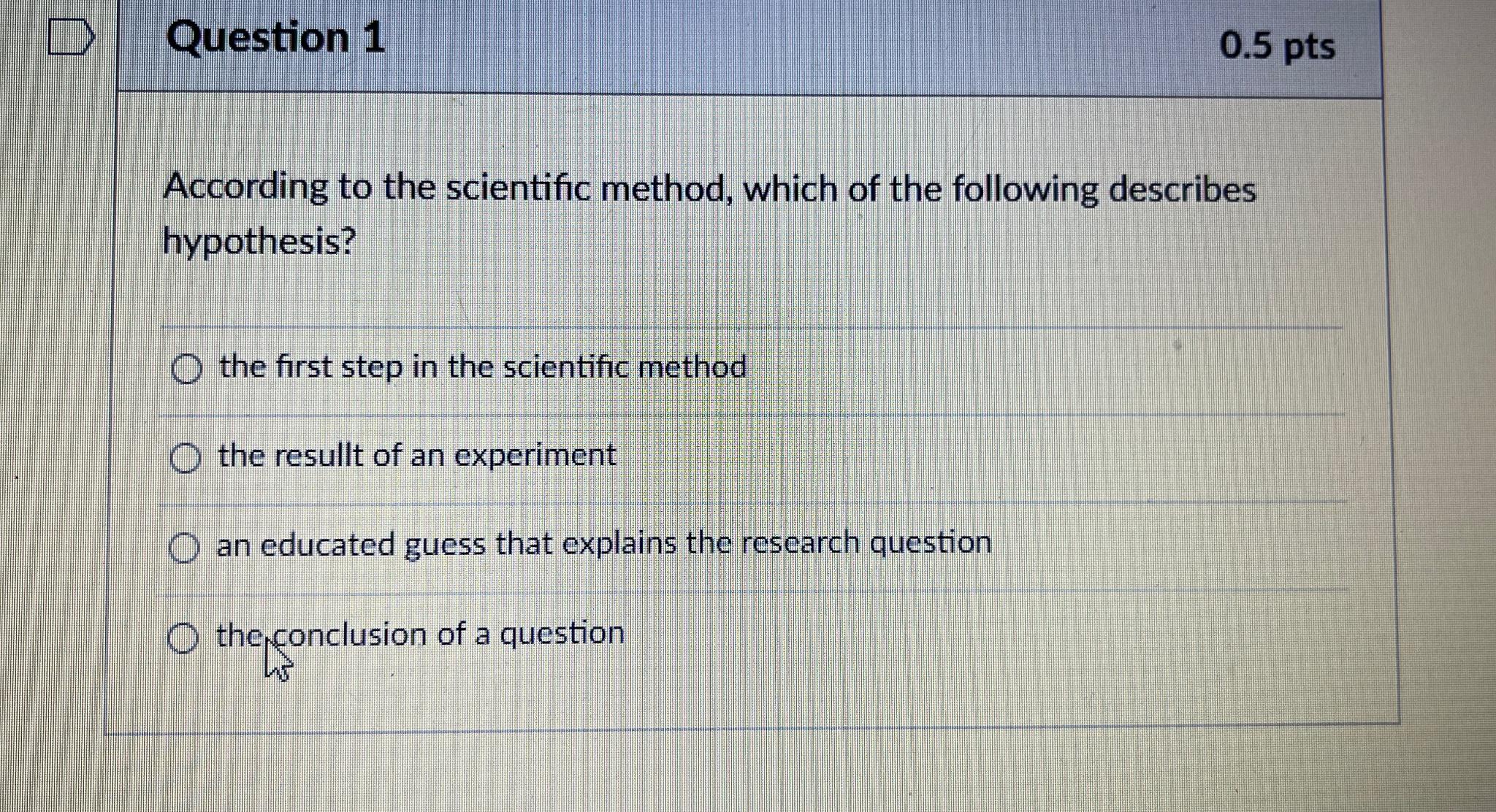 Solved Question 10.5ptsAccording to the scientific method, | Chegg.com