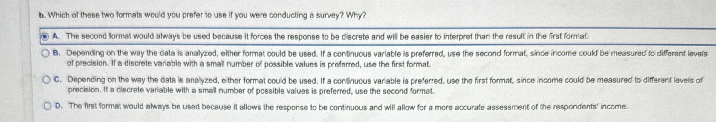 Solved b. ﻿Which of these two formats would you prefer to | Chegg.com
