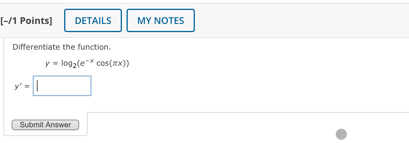 Solved [-/1 ﻿Points]Differentiate the function. | Chegg.com