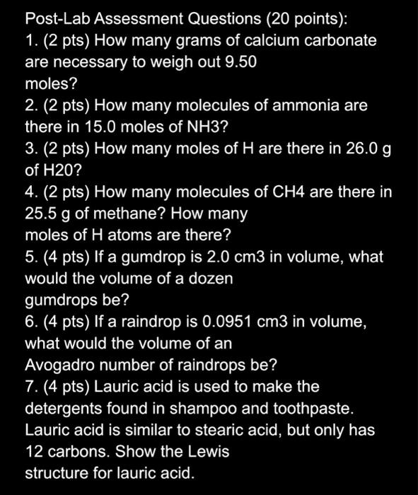 Solved Post-Lab Assessment Questions (20 points): 1. (2 pts) | Chegg.com