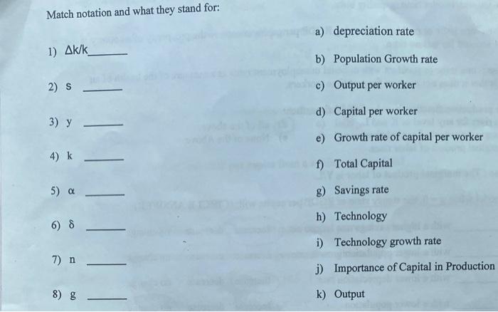 Solved Match notation and what they stand ror: a) | Chegg.com