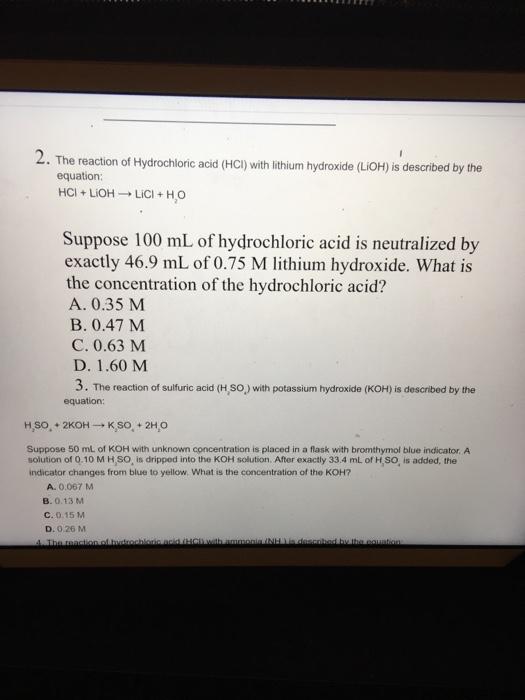 Solved 2. The reaction of Hydrochloric acid (HCI) with | Chegg.com
